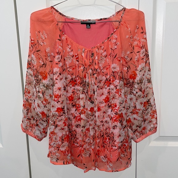 Sara Michelle | Tops | Sara Michelle Blouse Petite Large Pink Floral ...